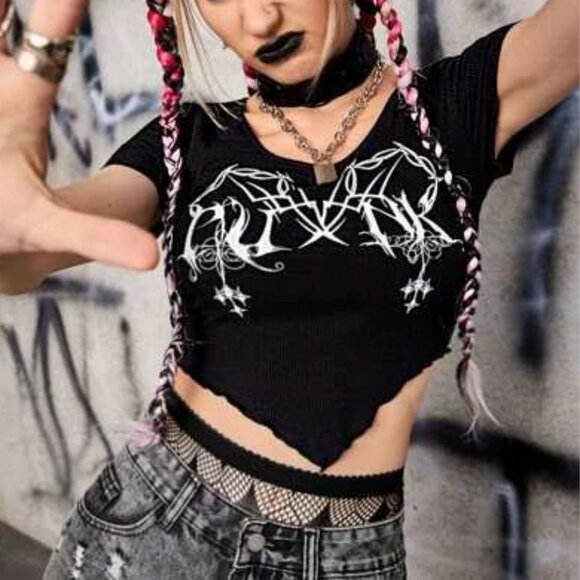 ROMWE | Tops | Punk Rock Grunge S Black Crop Top Goth Nwt | Poshmark